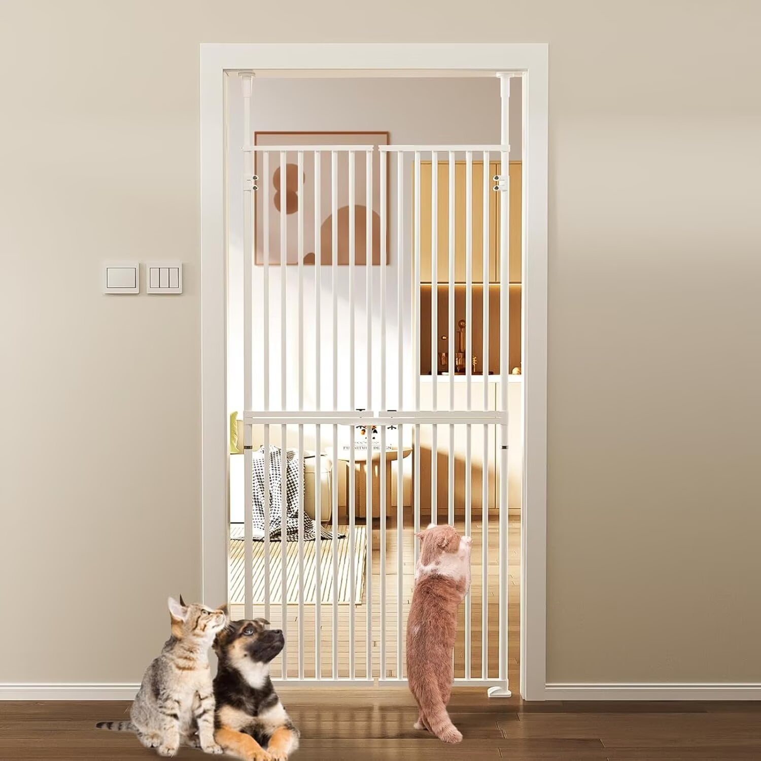 "NAIZEA Extra Tall Cat Gate, 75 Inch, Adjustable 29.5-32"" Wide, No ...