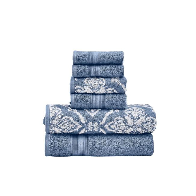 Naja Jacquard Pattern Cotton Towel Set, White & Blue - 6 Piece ...