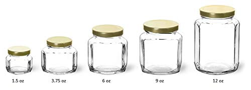 Nakpunar 1.5 oz Mini Oval Hexagon Glass Jars with Gold Plastisol Lined ...