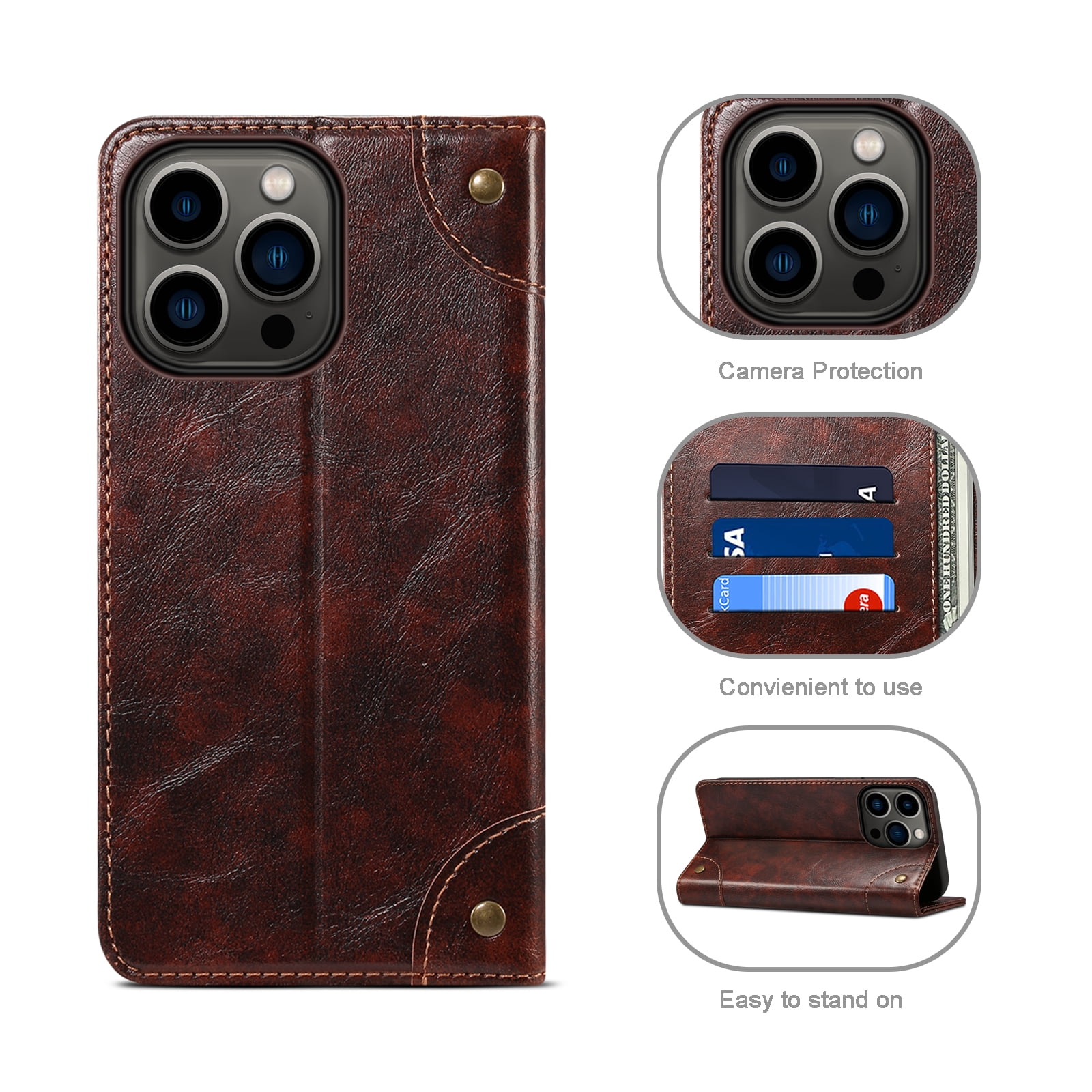 Nalacover Vintage Wallet Case for iPhone 14 Pro Max, Magnetic Closure Flip Folio Cover with Card ...