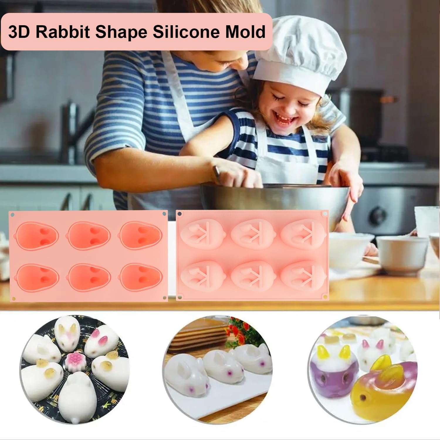 Nalchois Rabbit Shape Silicone Molds, 3D Big Silicone Baking Mold for ...