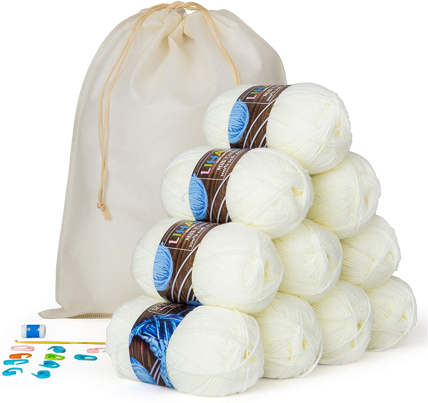 Naler 10 Pcs Acrylic Yarns for Knitting, Crochet, Milky White, 1.76oz ...