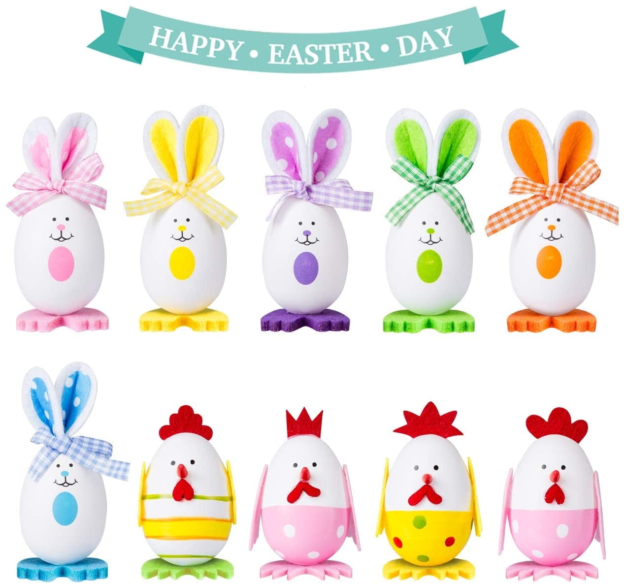 Naler 10 Pieces Plastic Printed Bright Chicks and Bunnys Easter Eggs ...
