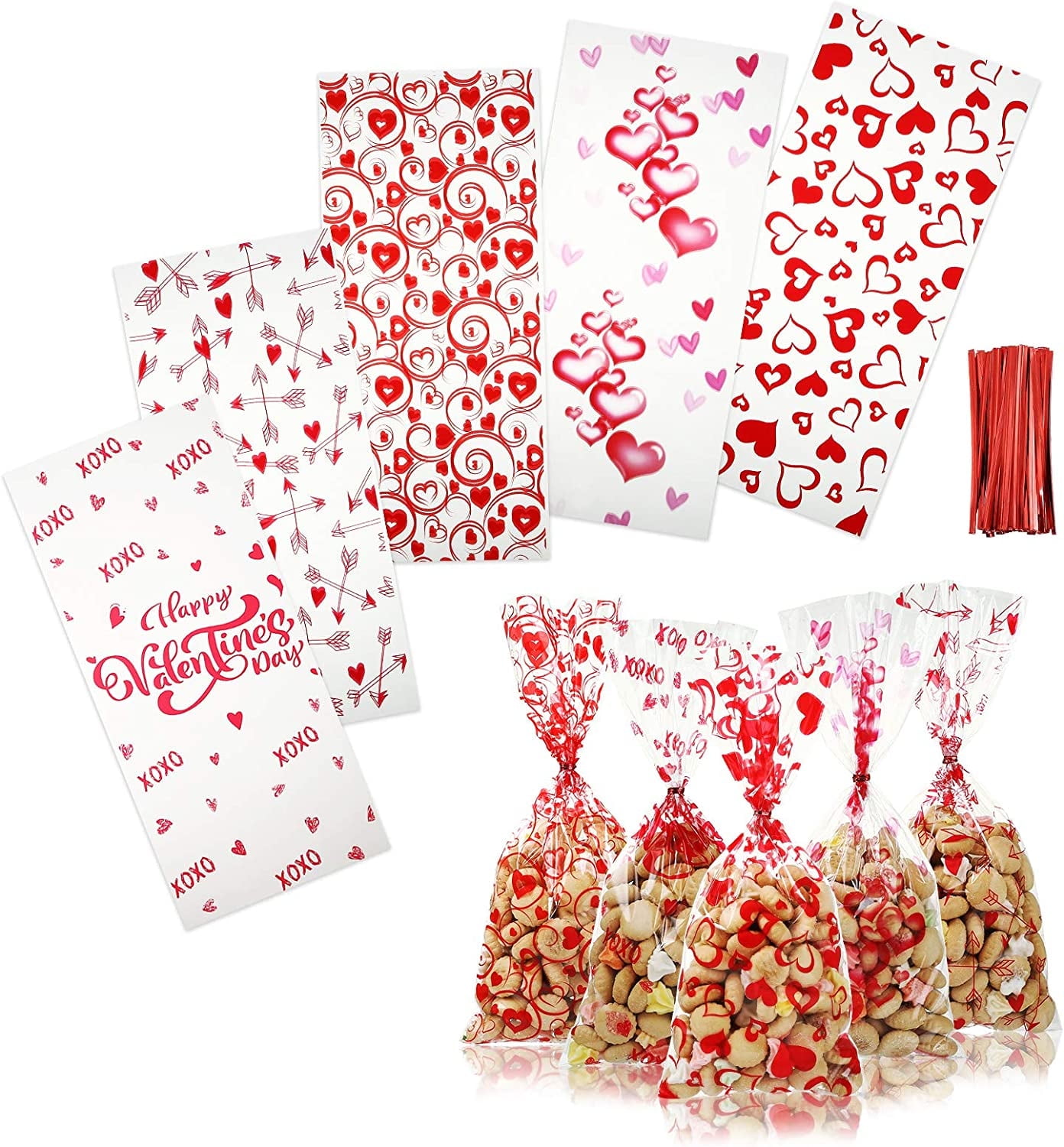 Naler 100ct Valentine's Clear Sealable Bags with Ties, Candy Party ...