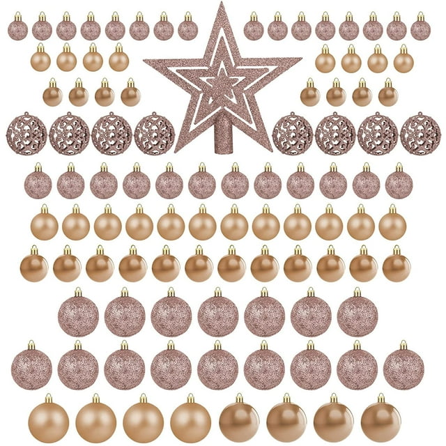 Naler 101 Pcs Christmas Balls Ornaments Set Rose Gold Tree Decorations