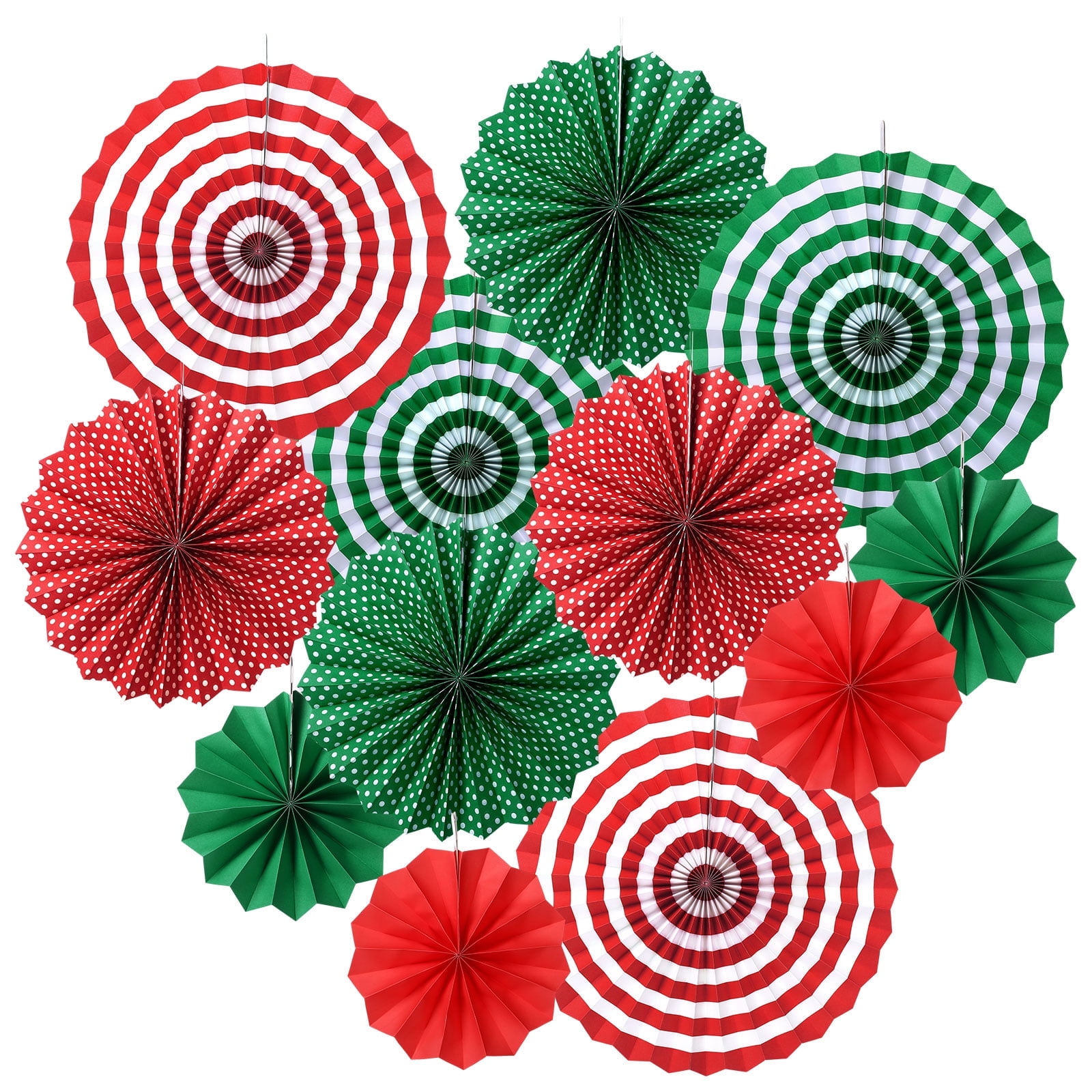 Naler 12 Pcs Party Red and Green Paper Fans,Christmas Hanging Round ...