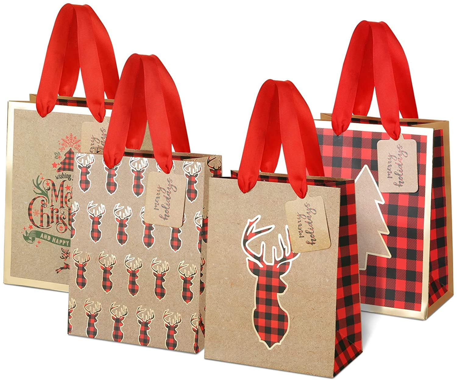 Naler 12pc Merry Christmas Kraft Paper Bags with Gift Tags, Large ...