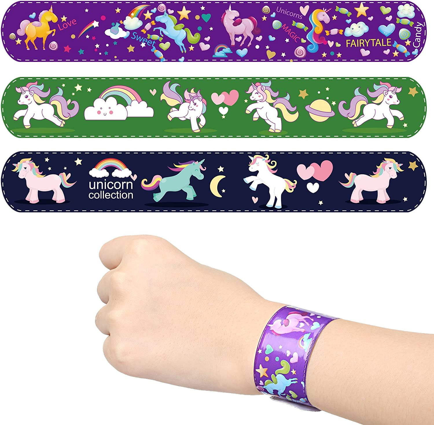 Naler 12 Piece Unicorn Slap Bracelets for Kids Birthday Party Favor Halloween Easter Carnival ...