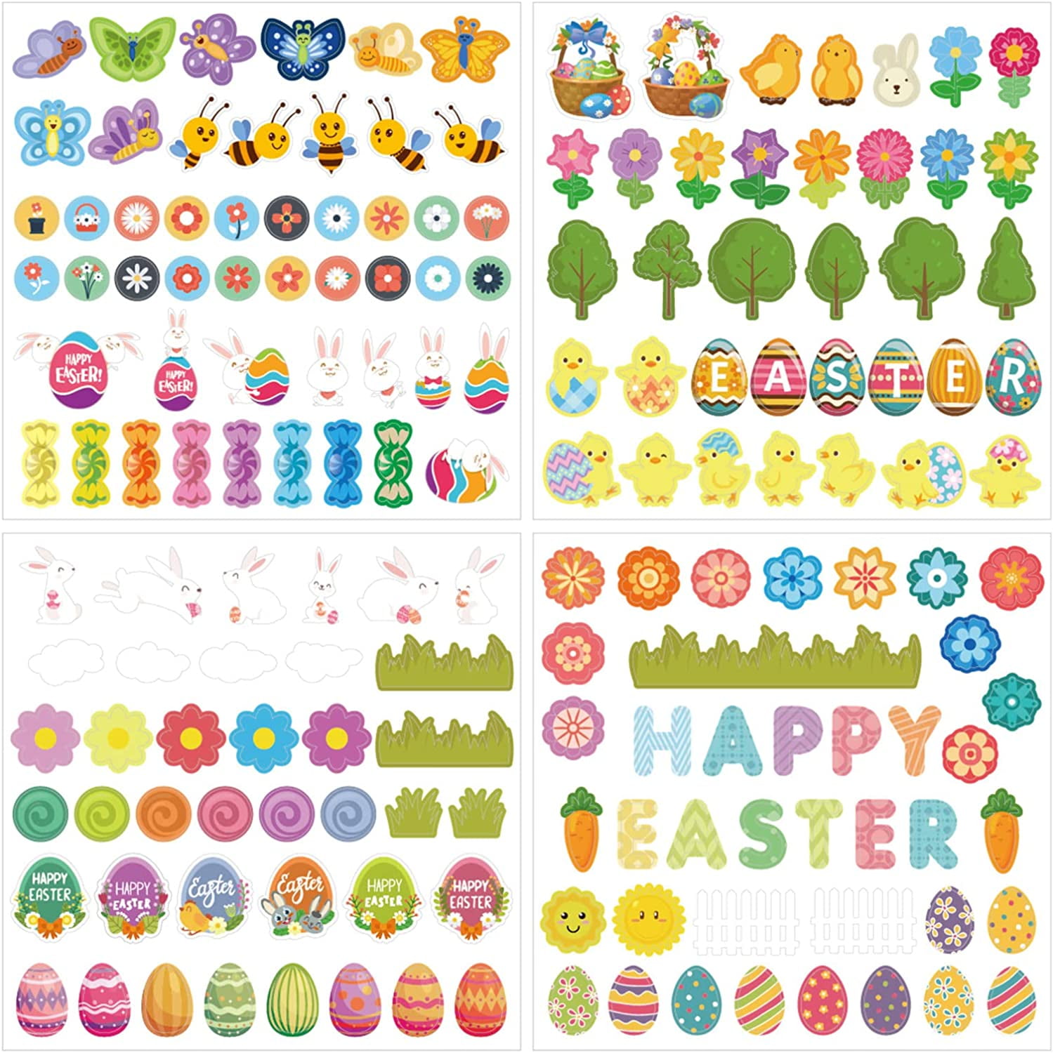 Naler 12 Sheet Easter Stickers Self-Adhesive Easter Bunny Stickers Eggs ...