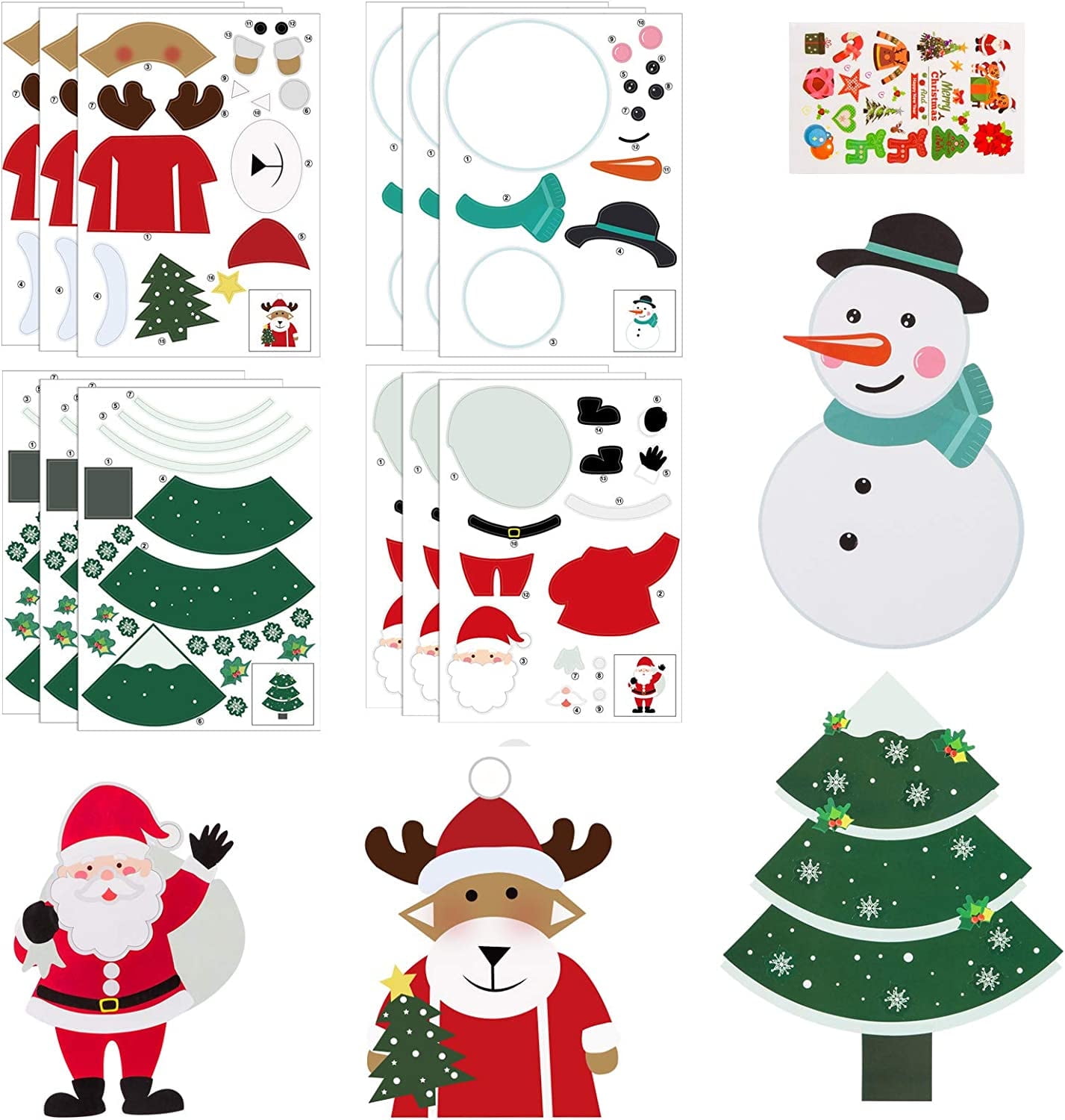 Naler 12 Sheets Christmas DIY Snowman Crafts Stickers for Kids Party ...