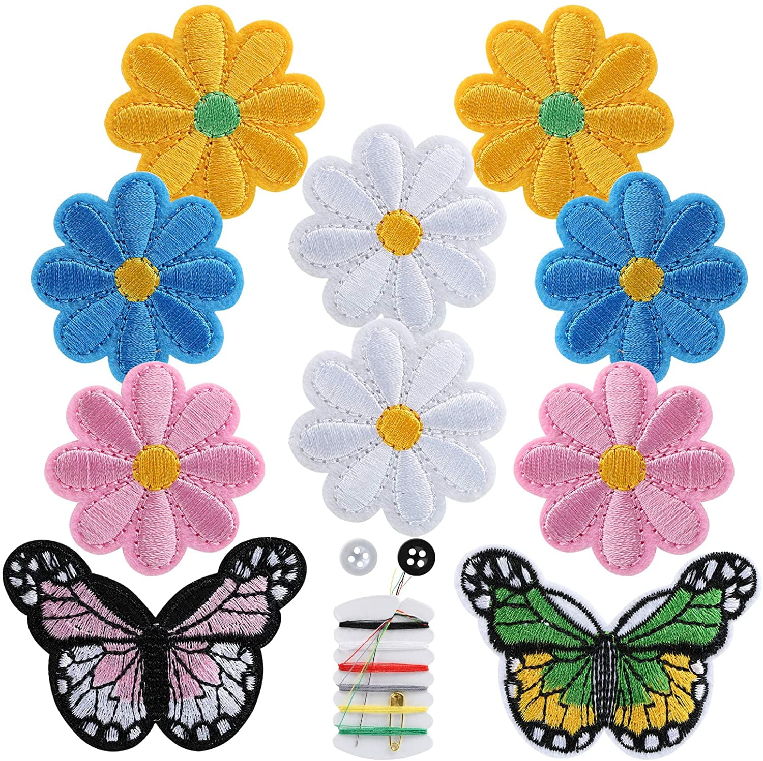 Naler 14pc Flower & Butterfly Iron-On Patches, Embroidery Applique for ...