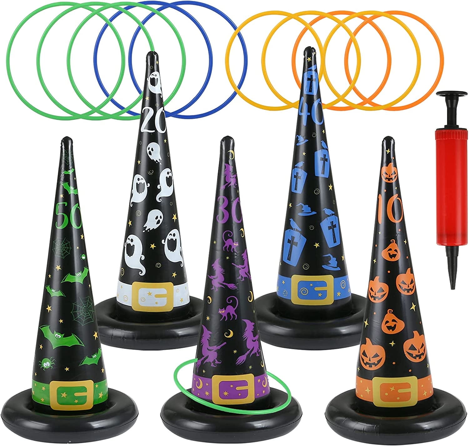 Naler 16 Pack Halloween Witch Hat Ring Toss Inflatable Game Set ...