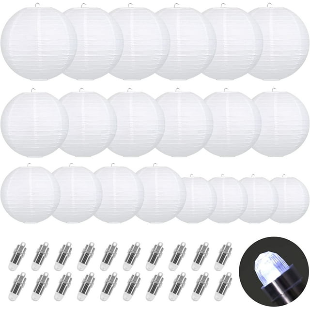 Naler 20 Pcs White Hanging Paper Lanterns Bulk with 20x LED Lights for ...