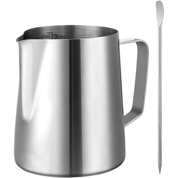 Naler 20 oz Milk Frothing Pitcher, Stainless Steel Steamer Cup, Latte ...