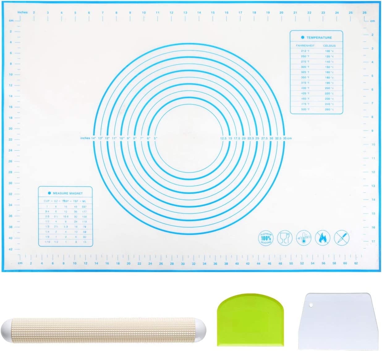 "Naler Reusable Silicone Baking Mat 20""x28"", Non-stick Dough Mat with ...