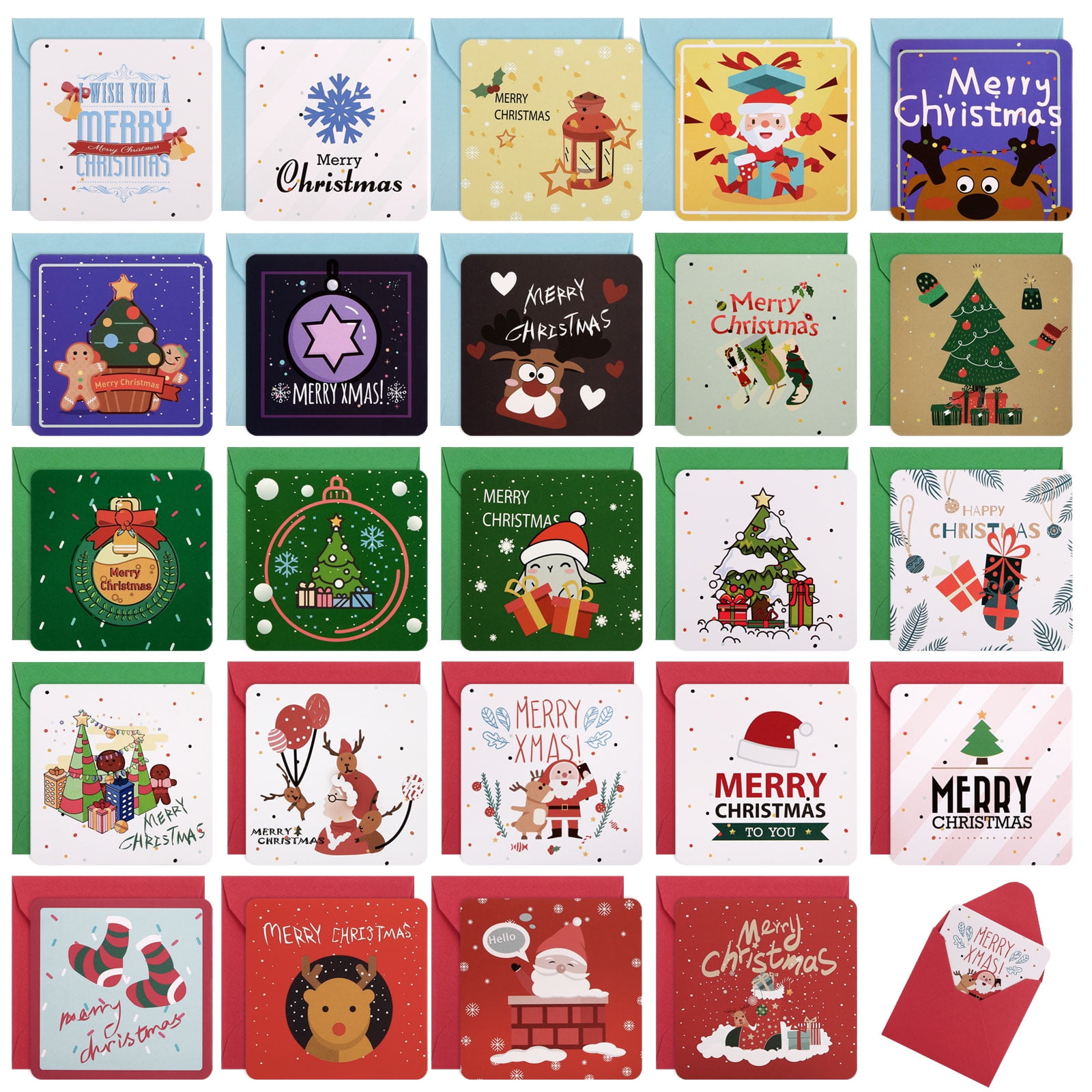 Naler 24 Pack Christmas Cards Mini, Merry Christmas Greeting Cards ...