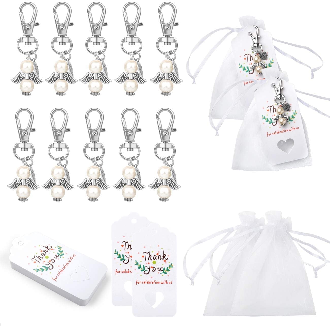 Naler 24 Pcs Angel Favor Keychains Bags Thank You Tags,Guest Return ...