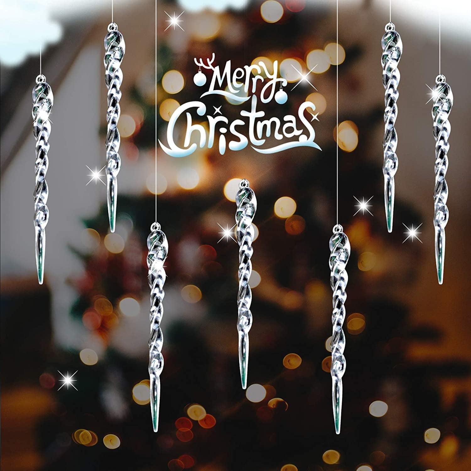 Naler 24 Pieces Crystal Clear Icicles,5.1" Christmas Tree Hanging ...