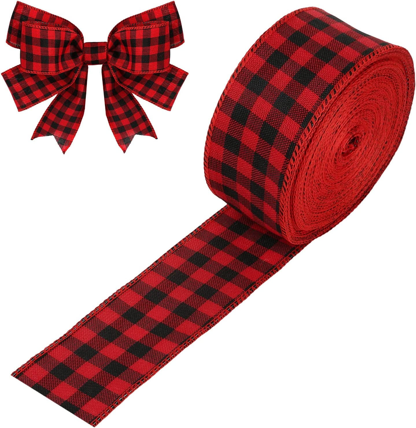 Naler 25 Yards Wired Christmas Ribbon, Buffalo Plaid Burlap for Gift ...