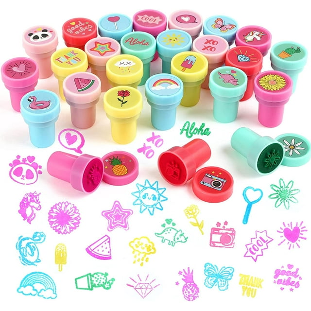 Naler 26 Pcs Mini Fun Novelty Stamps for Kids, Small Sets Ink Stampers ...