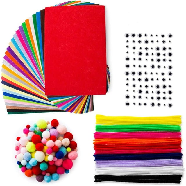 Naler 30Pcs 8"x12" Felt Fabric Sheets with 100 Pipe Cleaners,Pom Poms ...