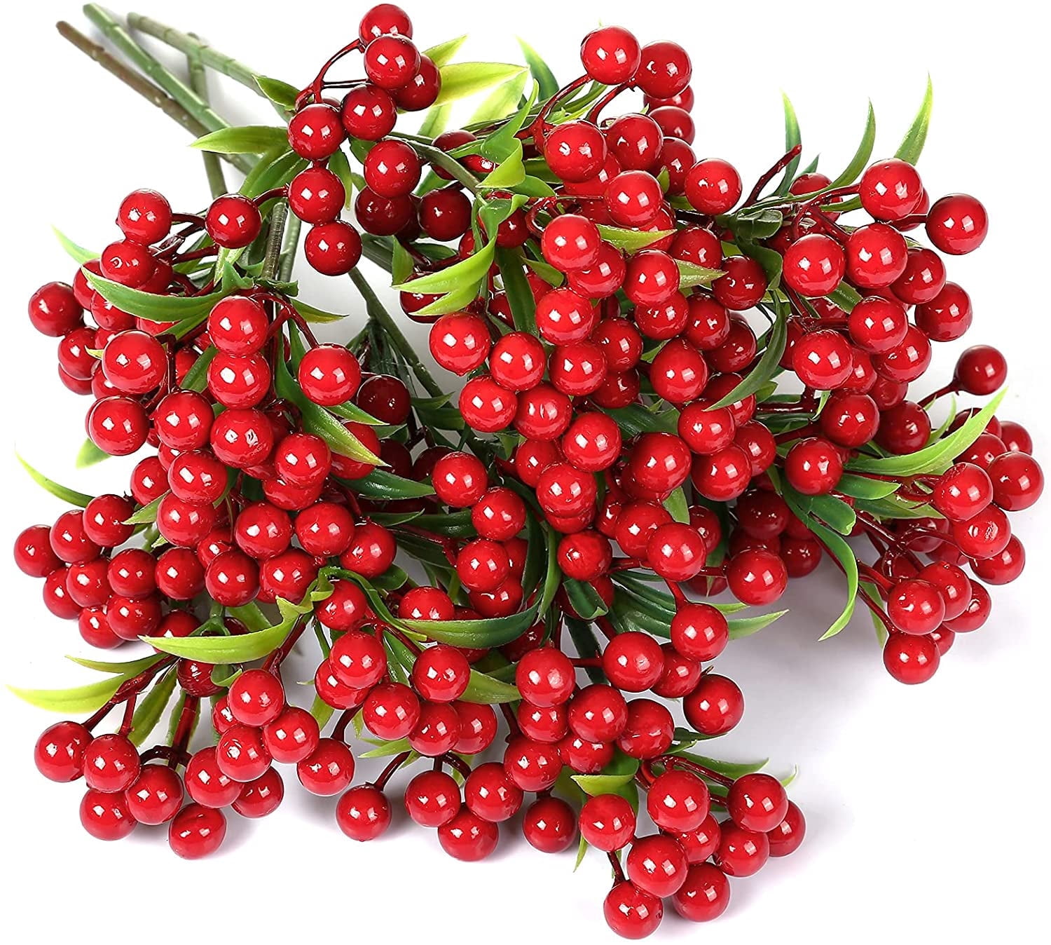 Naler 4 Pack Artificial Red Holly Berry Stems Christmas Floral Picks ...
