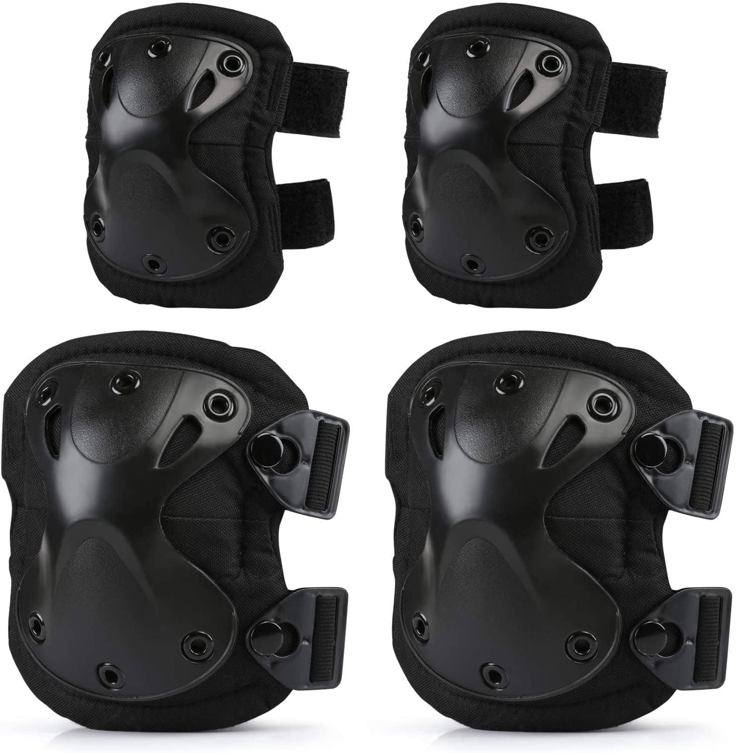 Naler 4 Pcs Adjustable Sport Knee & Elbow Pads with Hard Shell for ...