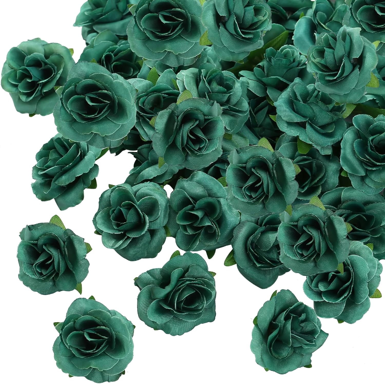 Naler 50 Pcs Green Stemless Roses Artificial Flowers Bulk,1.6" Small ...