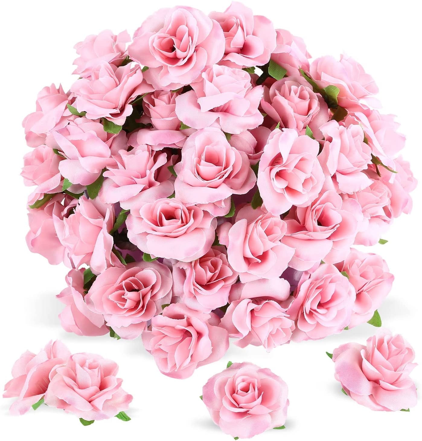 Naler 50 Pcs Pink Stemless Fake Silk Roses,1.6" Artificial Flowers ...