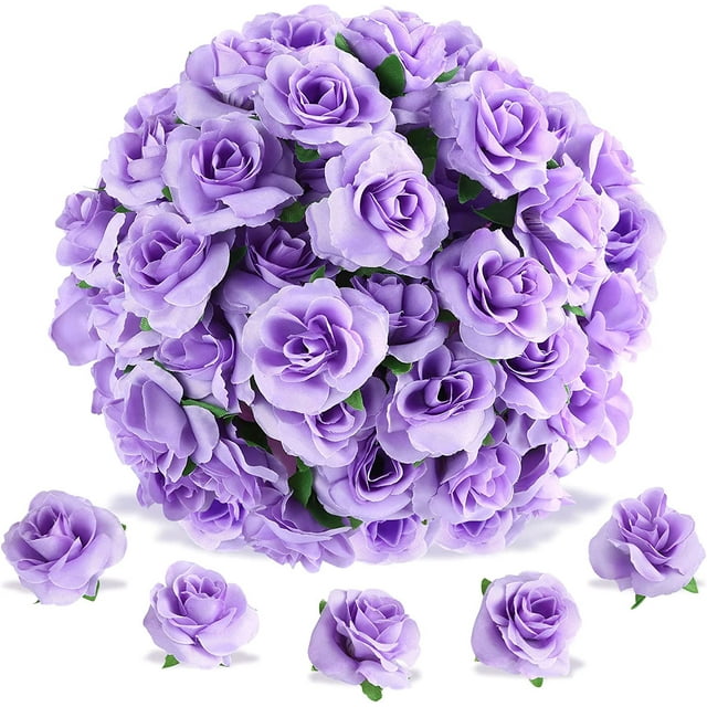 Naler 50 Pcs Purple Stemless Fake Silk Roses,1.6" Artificial Flowers ...