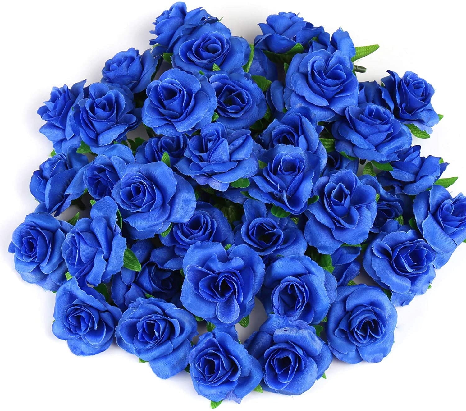 "Naler 50pcs Royal Blue Rose, Stemless Silk Flowers, 1.6"" Artificial ...