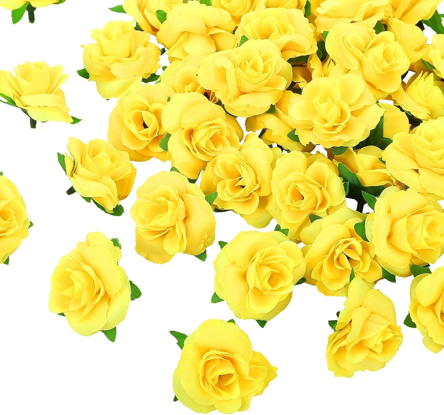 Naler 50 Pcs Yellow Stemless Roses Artificial Flowers Bulk,1.6" Small ...