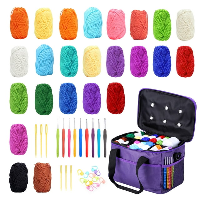 Naler 50pc Crochet Starter Kit, Includes Hooks, Yarn, Bag & Knitting ...