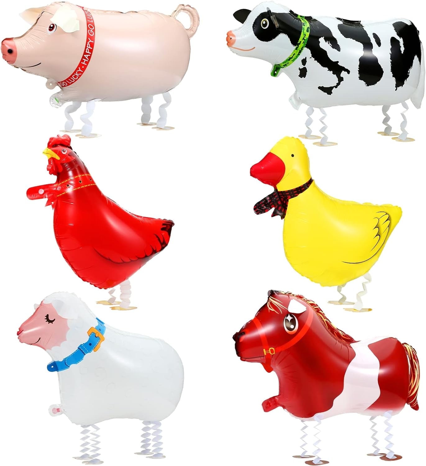Naler 6 Pack Farm Animals Walking Foil Mylar Balloons for Kids Farm ...