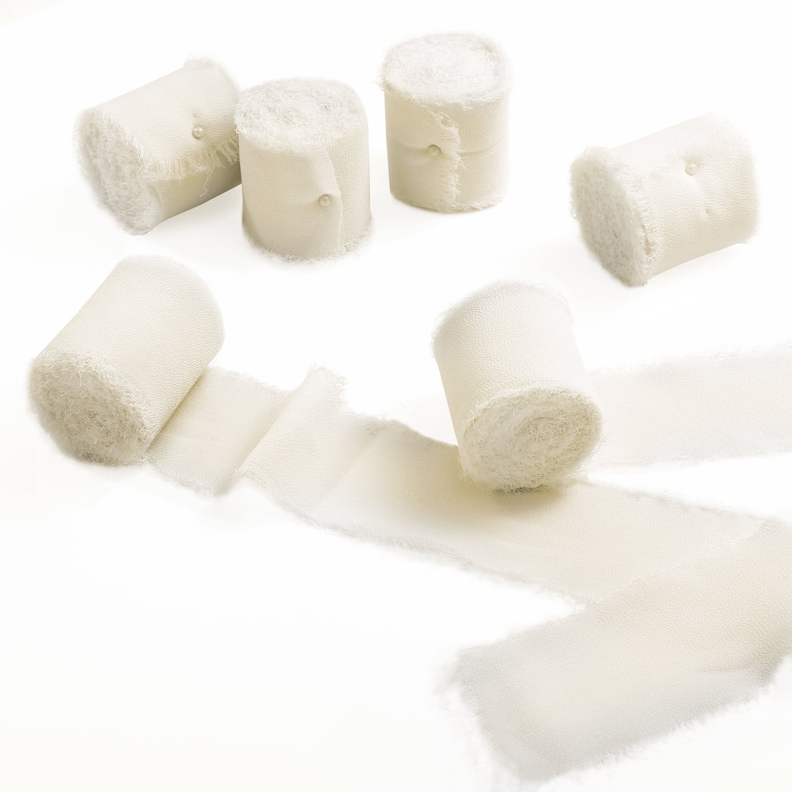 Naler Ivory White Chiffon Ribbon, 6 Rolls, 2inch Fringe for Wedding ...