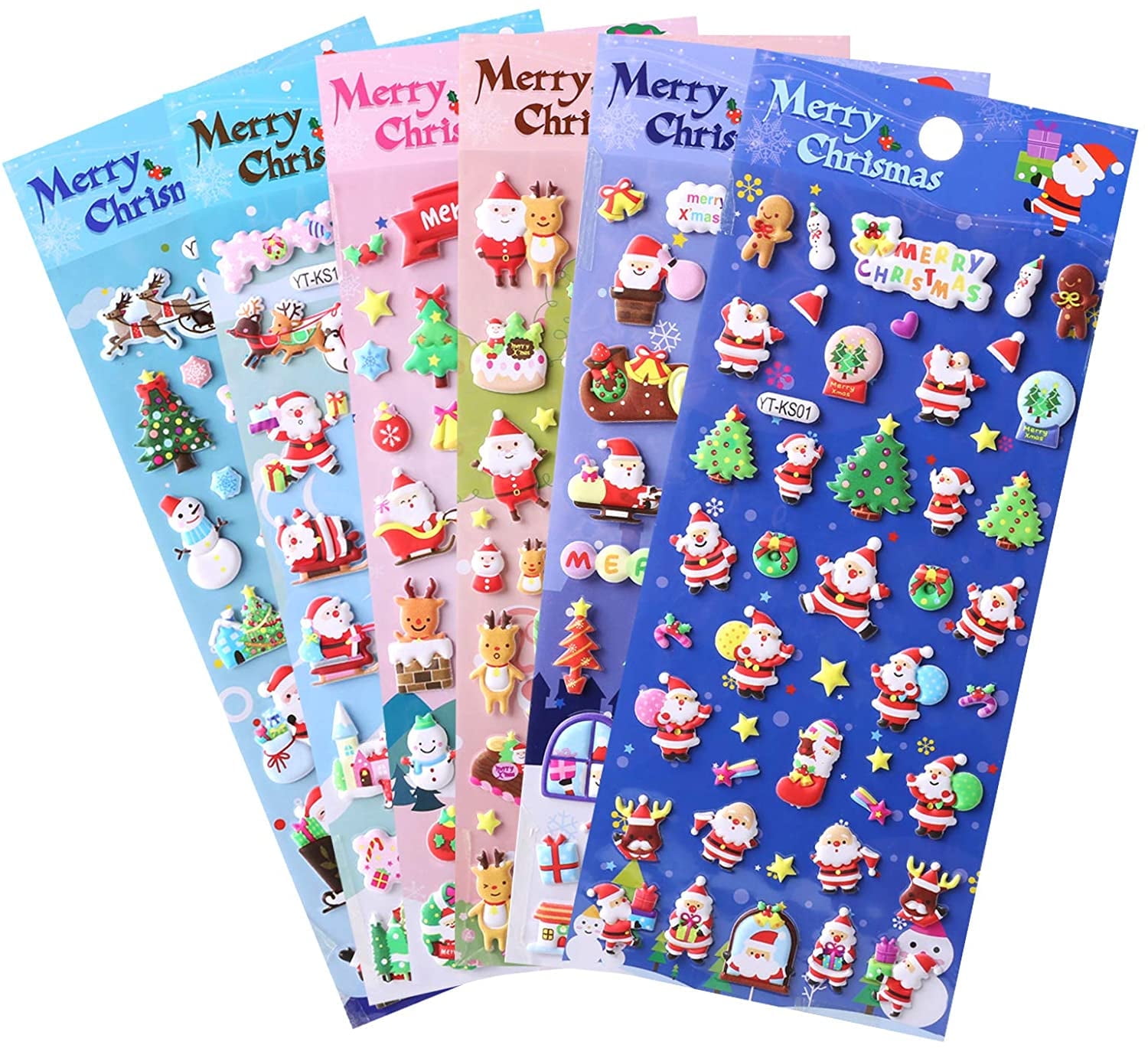 Naler 6 Sheets 3D Puff Foam Christmas Stickers - Santa/Snowman Decals ...
