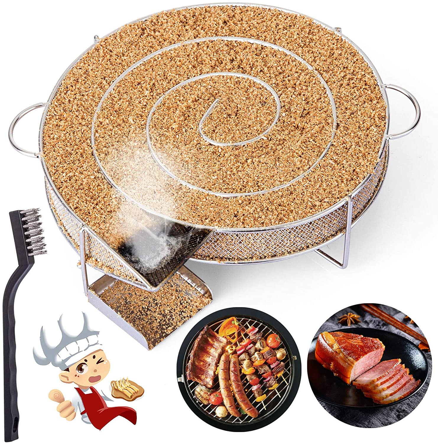 Naler 7.1" Round Pellet Smoker Tray, Portable Stainless BBQ Smoke ...