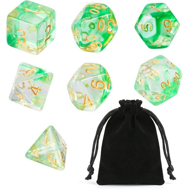 Naler 7 Pcs RPG DND Dice Set, Green Polyhedral for Dungeons & Dragons ...
