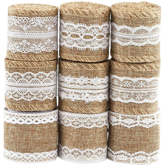 Naler Natural Jute Wide Fabric Burlap Ribbon Roll with White Lace for ...
