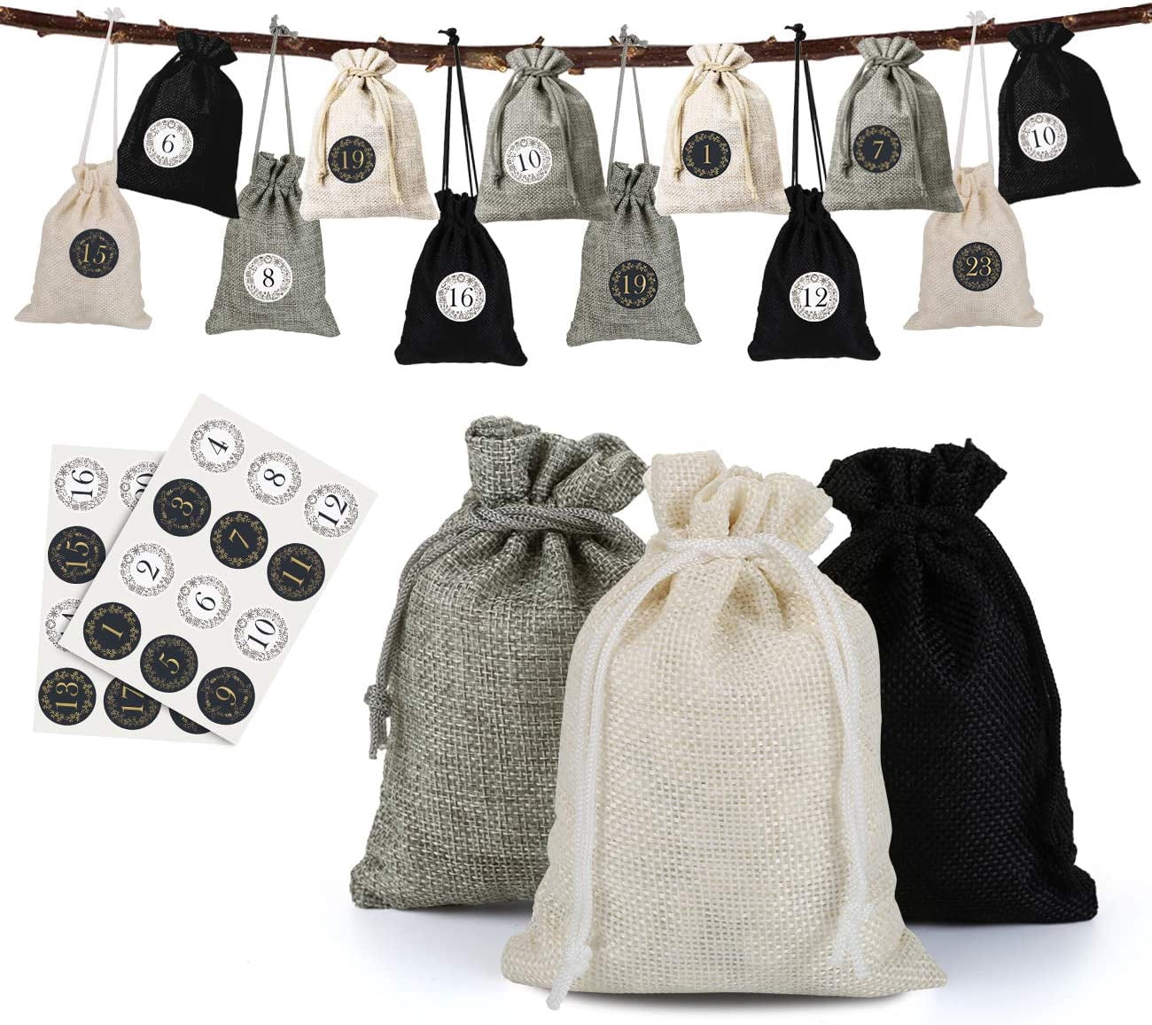 Naler Advent Calendar 2023, 24 Days Burlap Countdown, Jute Gift Bags ...