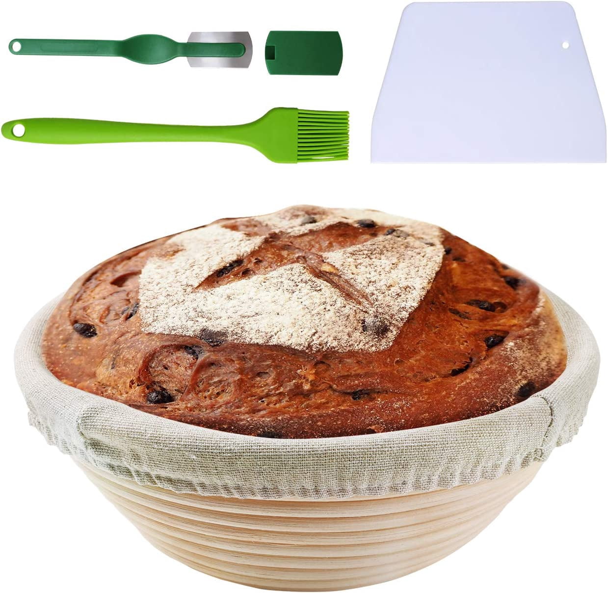 "Naler 8.5"" Round Banneton Bread Proofing Basket Set - Natural Rattan ...