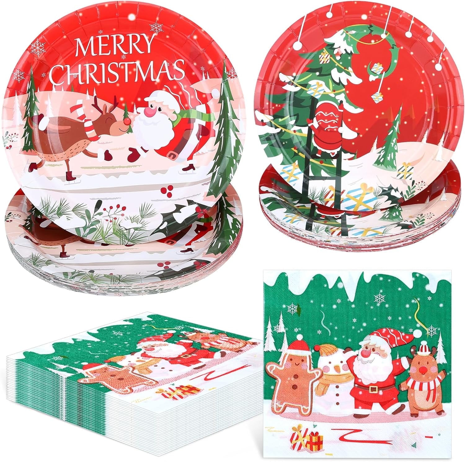 Naler Christmas Disposable Tableware - Serves 24 Guests - 72 Pcs Paper ...
