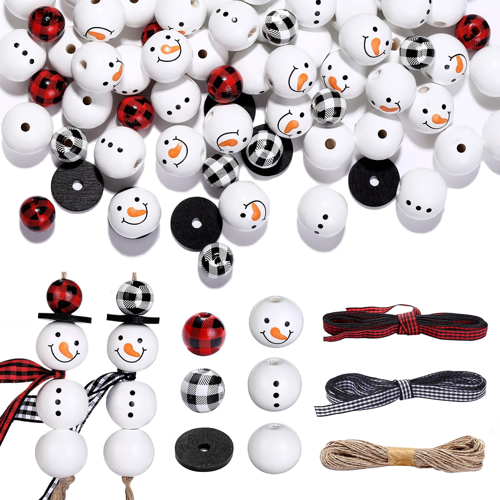 Naler Christmas Snowman Wooden Bead for Crafts Winter Wooden Bead ...