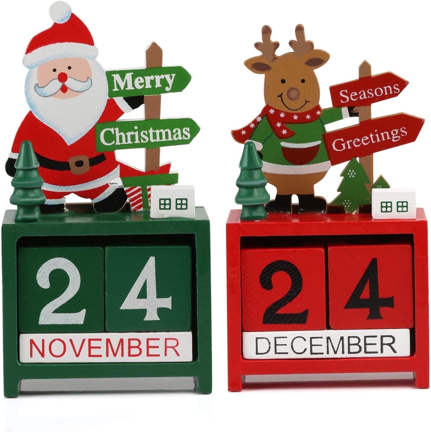 Naler Wooden Family Xmas Countdown Advent Calendar, Santa Claus and ...