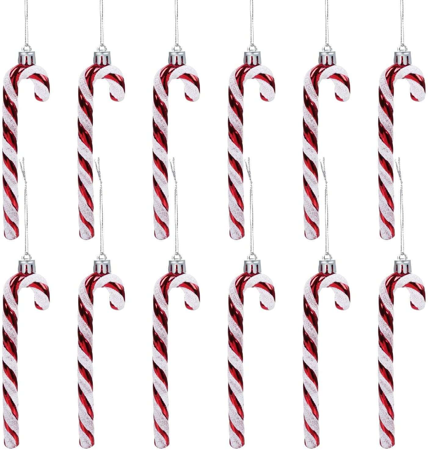 Naler Pack of 12 Christmas Glitter Plastic Candy Cane Tree Hanging ...