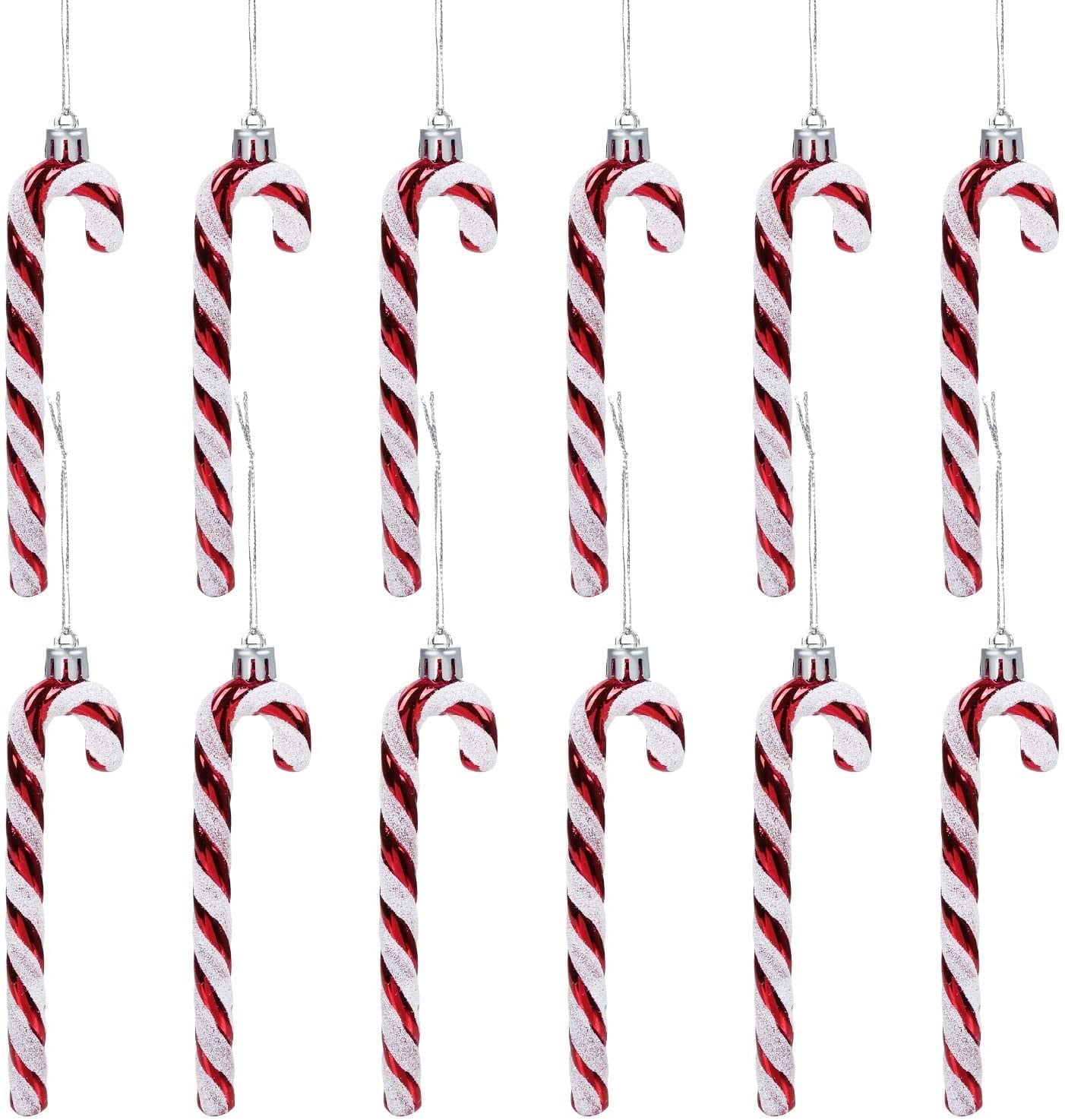 Naler 12 Pack Christmas Glitter Plastic Candy Cane Tree Hanging ...