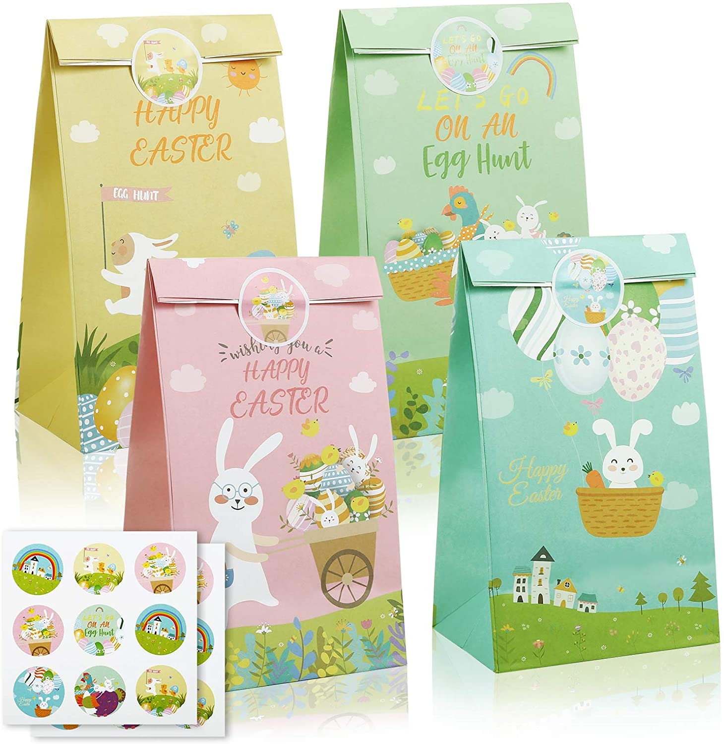 Naler Pack of 12 Easter Paper Gift Bags,Bunny Candy Cookie Treat Bag ...