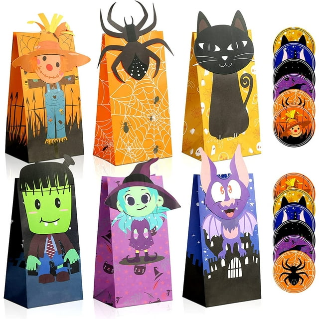 Naler Pack of 12 Halloween Paper Gift Bags,Halloween Trick or Treat Bag ...