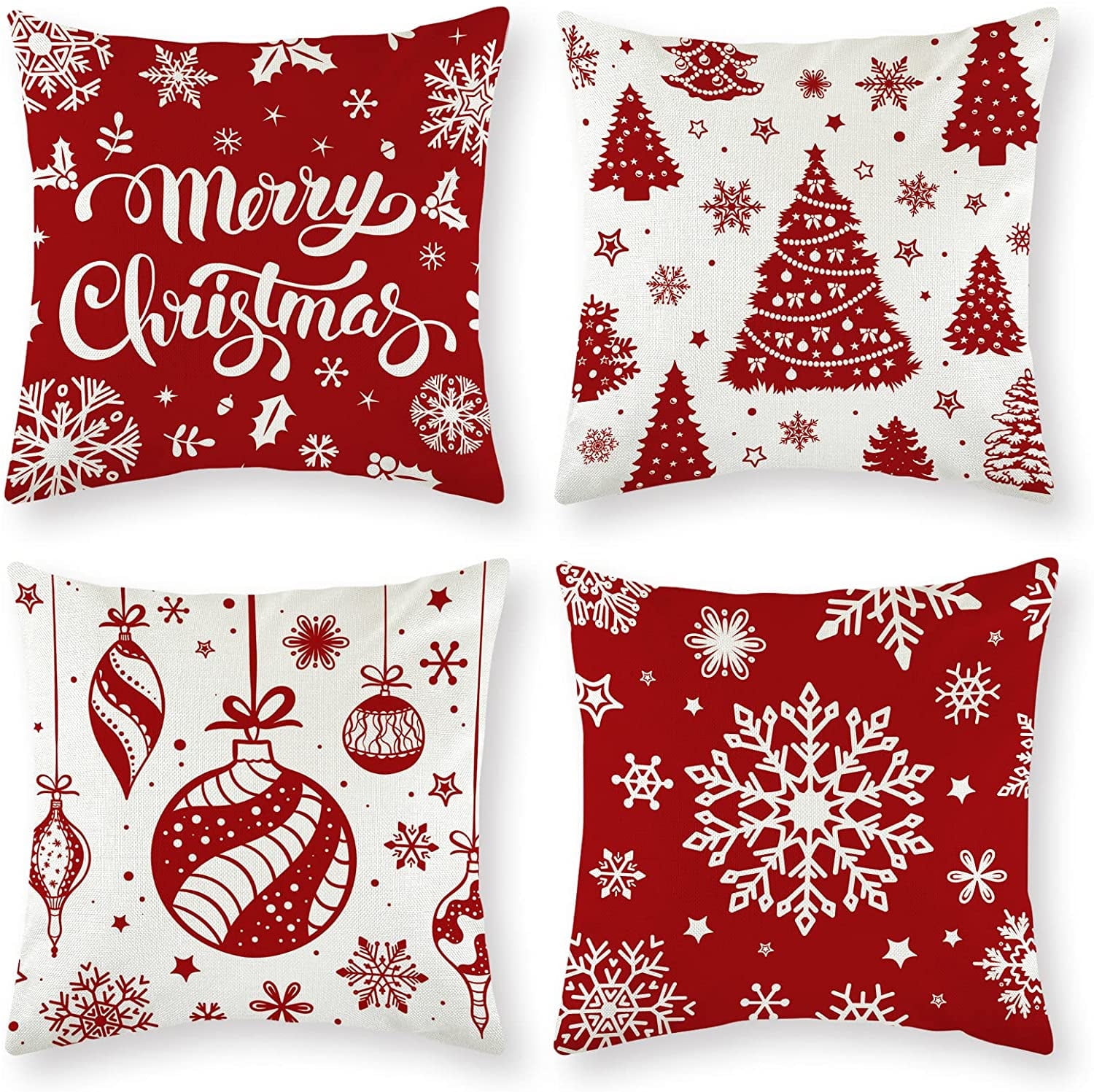 Naler 18" x 18" Christmas Decorative Pillow Covers for Xmas Indoor Home ...