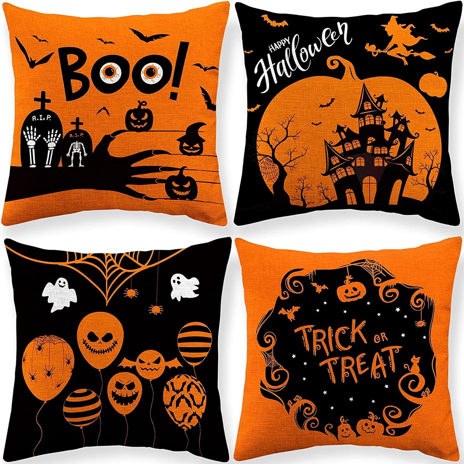 Naler 18" x 18" Halloween Decorative Pillow Covers for Halloween Indoor ...